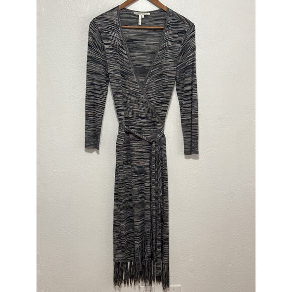 Max & Cleo | Dresses | Max And Cleo Faux Wrap Fringe Dress M Grey ...